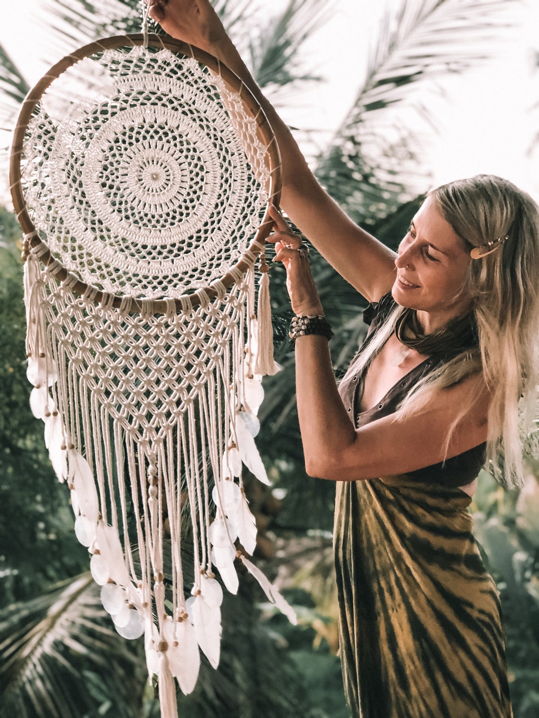 Shell Dream Catcher, Large White Boho Dream Catcher, Handmade Wall ...