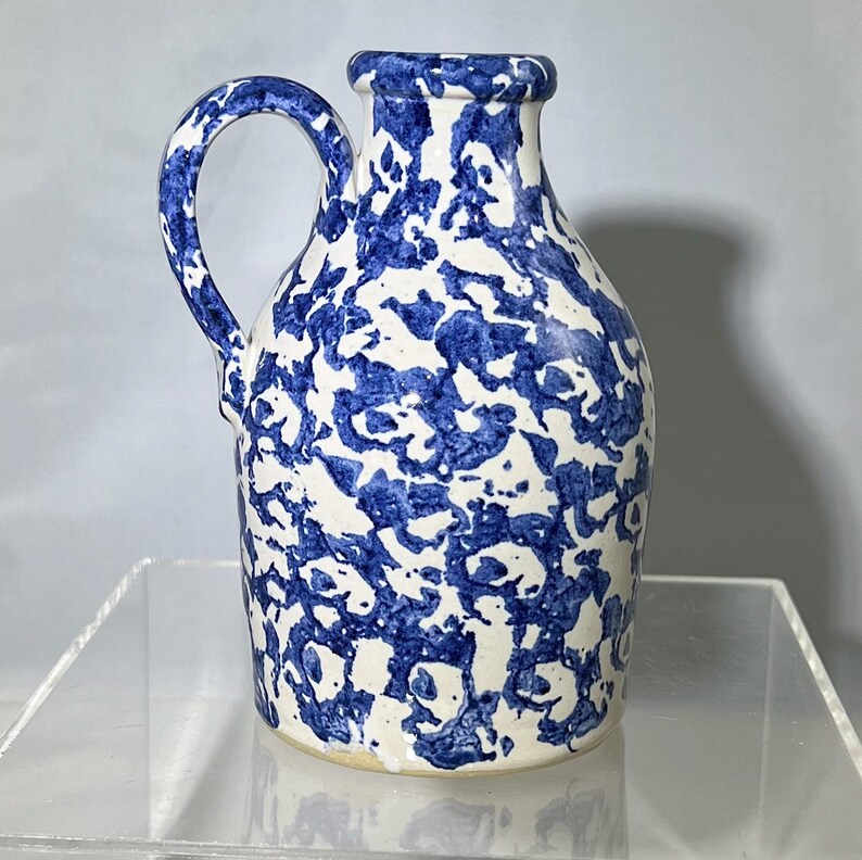 Vintage Conner Prairie Spongeware Pottery Jug With Handle Bud Vase ...