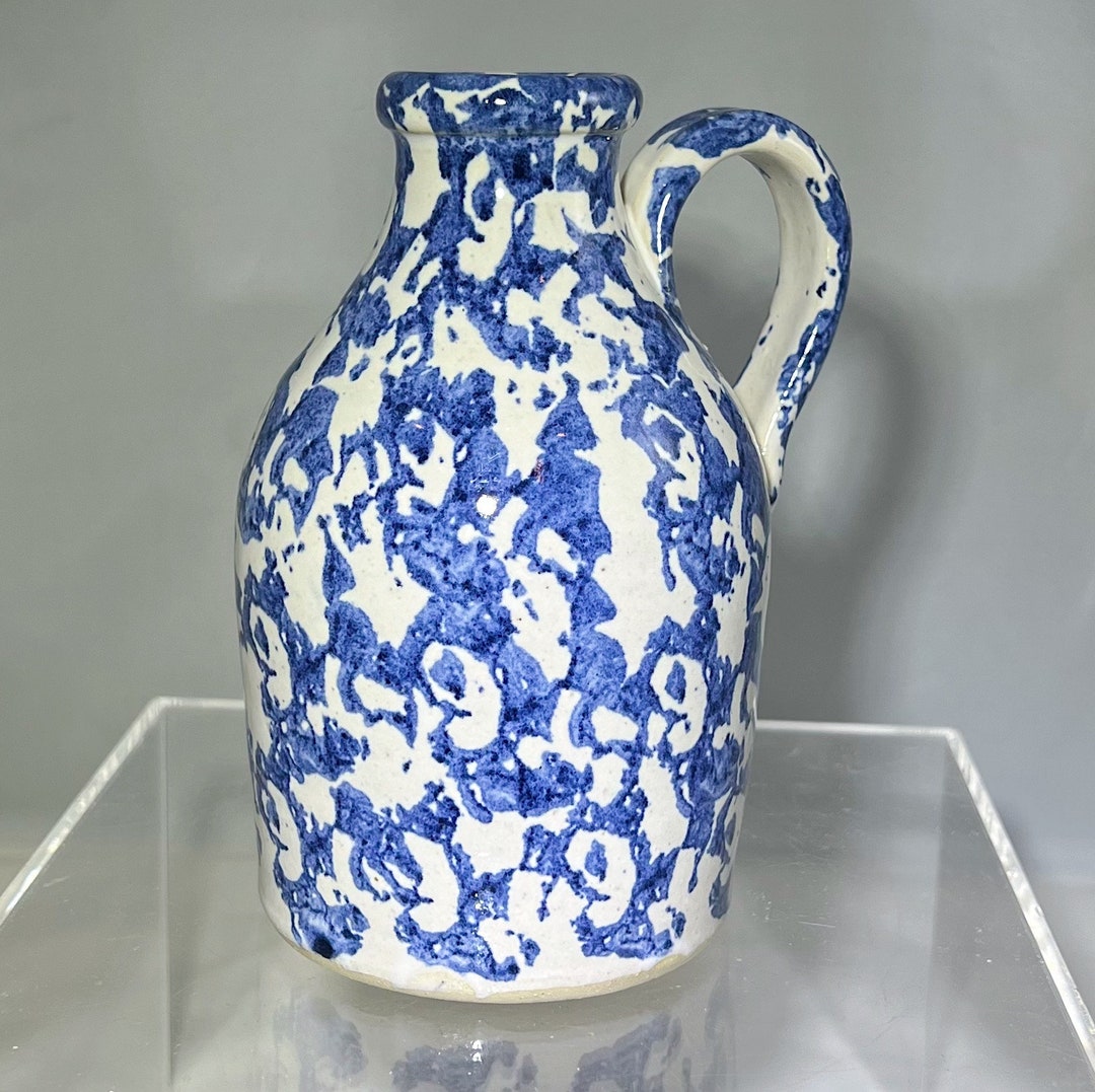 Vintage Conner Prairie Spongeware Pottery Jug With Handle Bud Vase ...