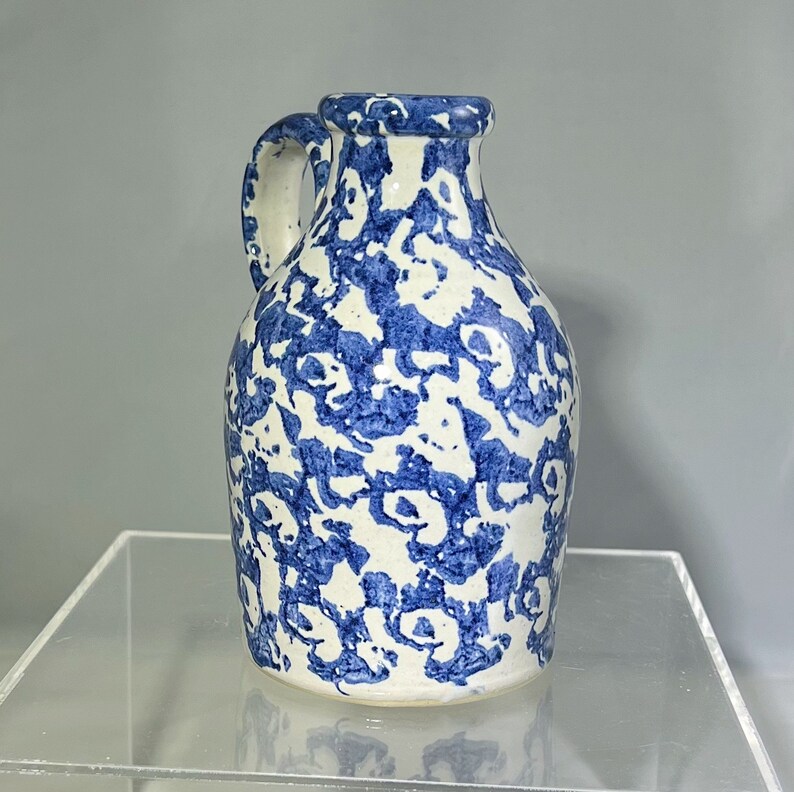 Vintage Conner Prairie Spongeware Pottery Jug With Handle Bud Vase ...