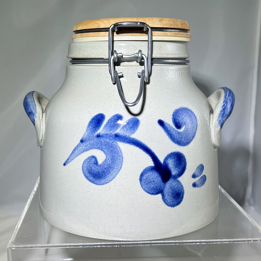 Vintage Original Hand Painted Gerzit Crock With Lid and Handles Salt ...