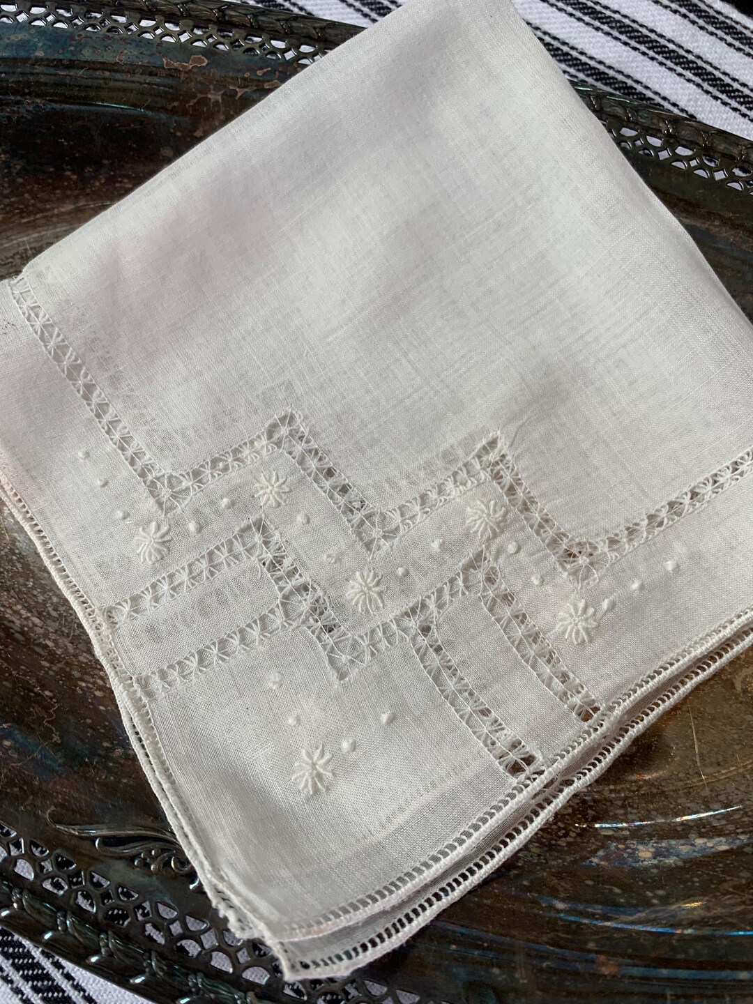 Antique Heirloom Fine Linen Pulled Thread Open Work Hemstitched ...