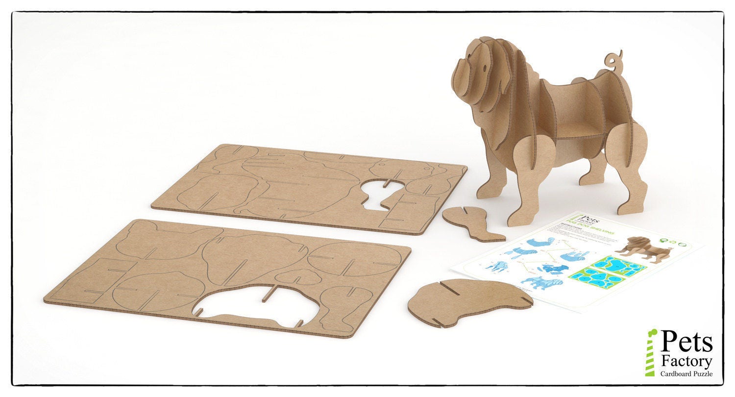 PUG DOG Dog Cardboard Organizer Shelving 3D Puzzle Paper Laser | Etsy