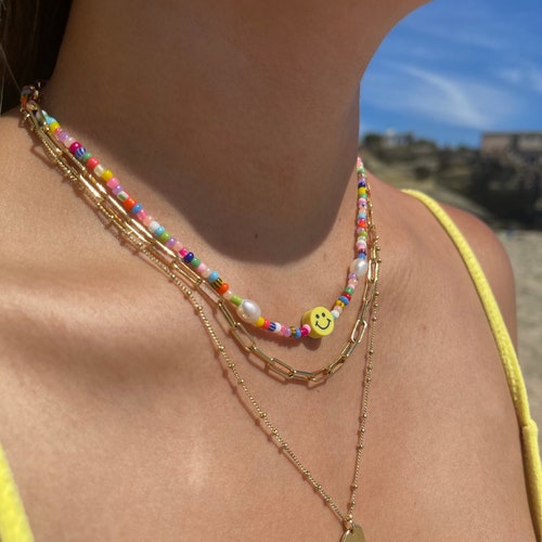 90s Colorful Beaded Necklace Summer Necklace Seed Bead - Etsy