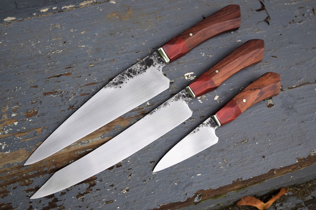 Custom Hand Forged Kitchen Knife Set - Etsy