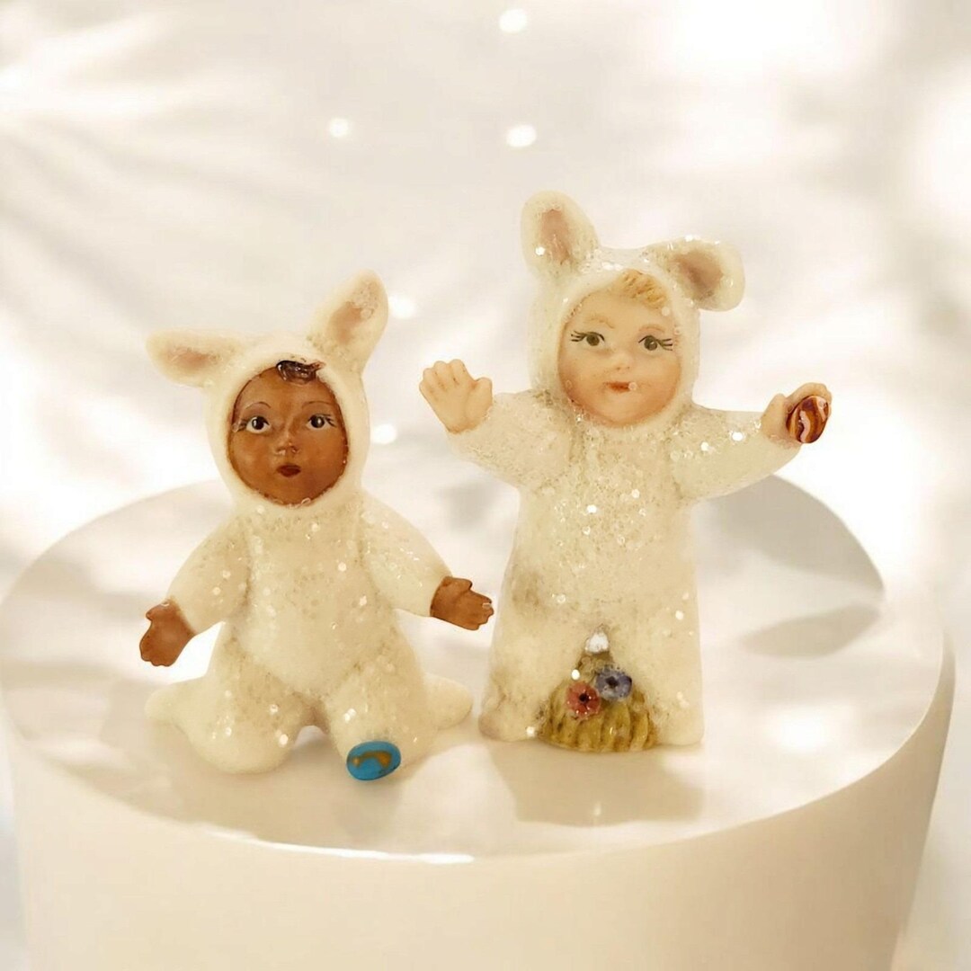 2 VTG Sparkling Glitter Baby Snow Bunnies Sugared Easter Figurines ...