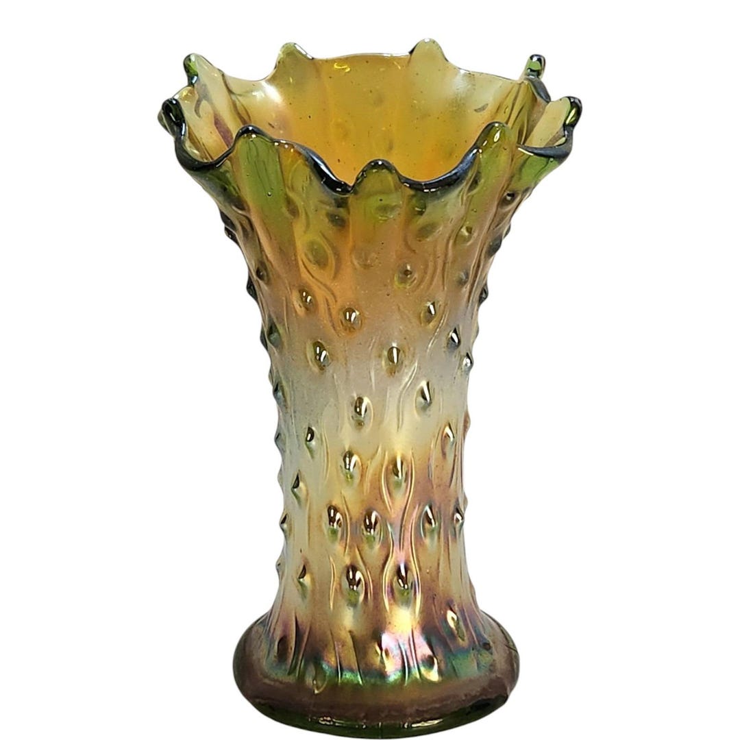 Antique Carnival Glass Northwood Green Base Amber Iridescent Tree Trunk ...