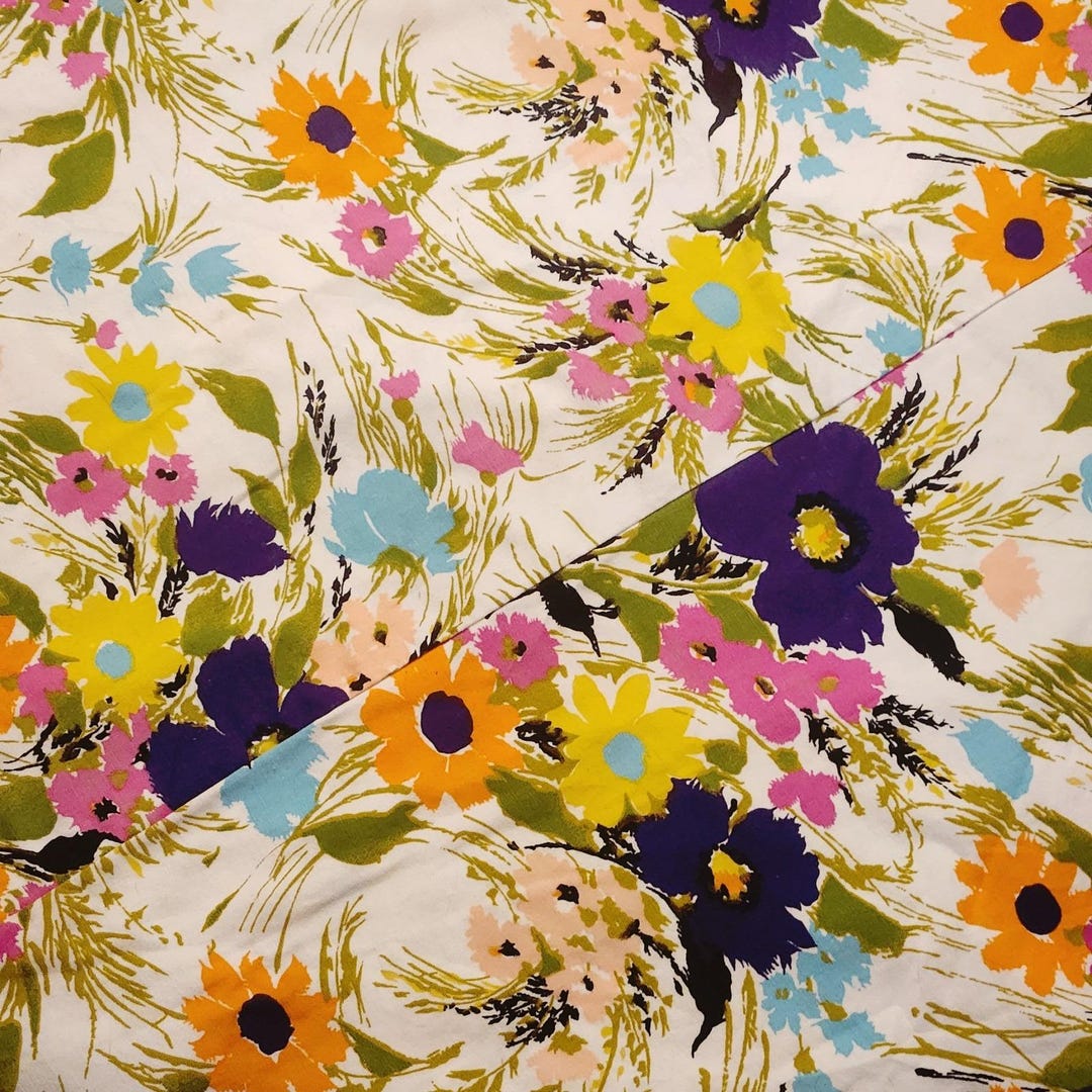 VTG Retro Flower Power MOD Cotton Round Tablecloth Aqua Hot Pink ...