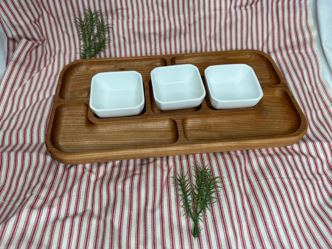 Large 15x8 Segmented Serving Snack Dip Tray Cherry Wood - Etsy