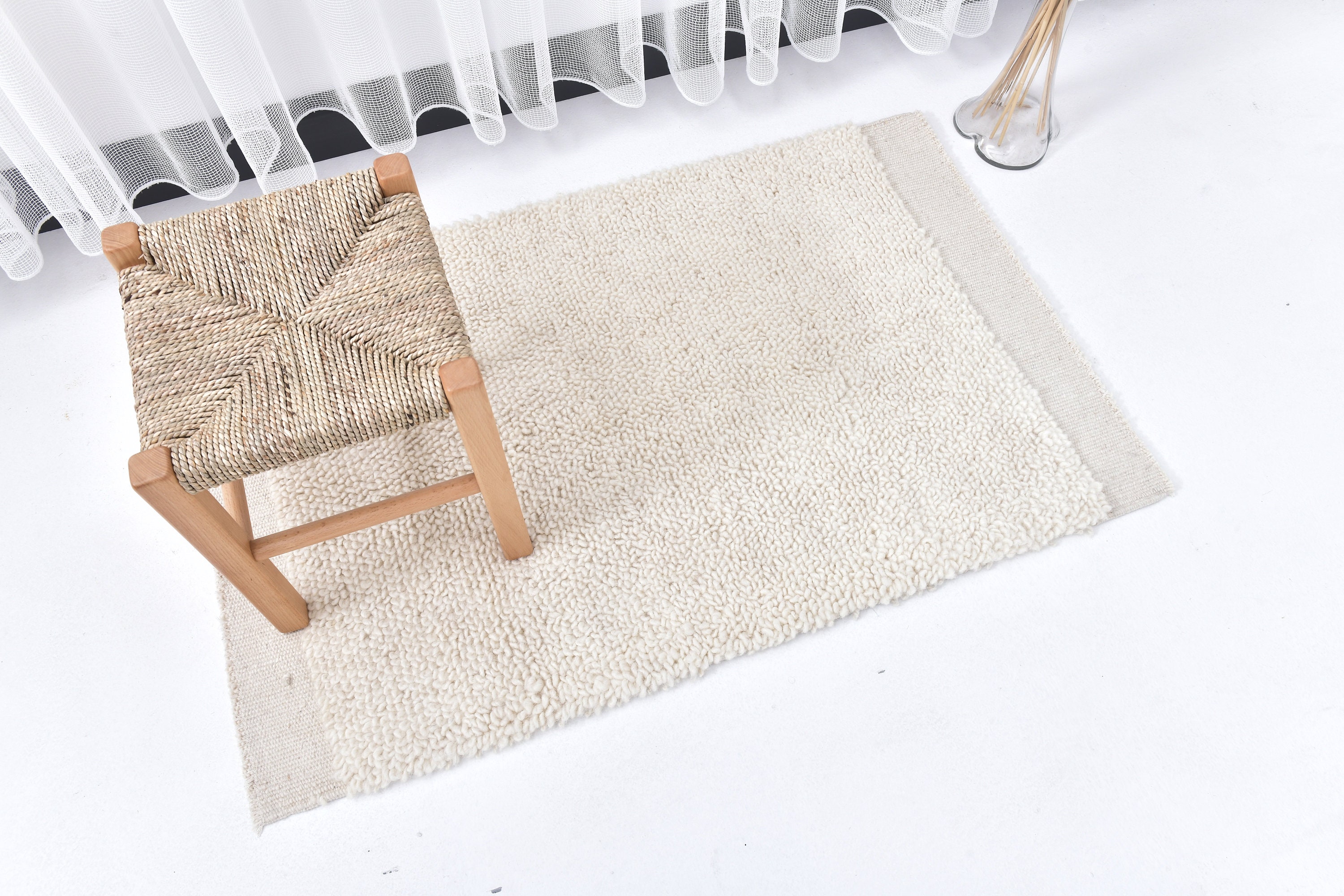 2x3 Rug, Small Handwoven White Rug, White Wool Rug, Bathroom Rug ...