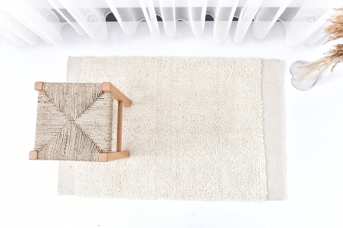2x3 Rug, Small Handwoven White Rug, White Wool Rug, Bathroom Rug ...