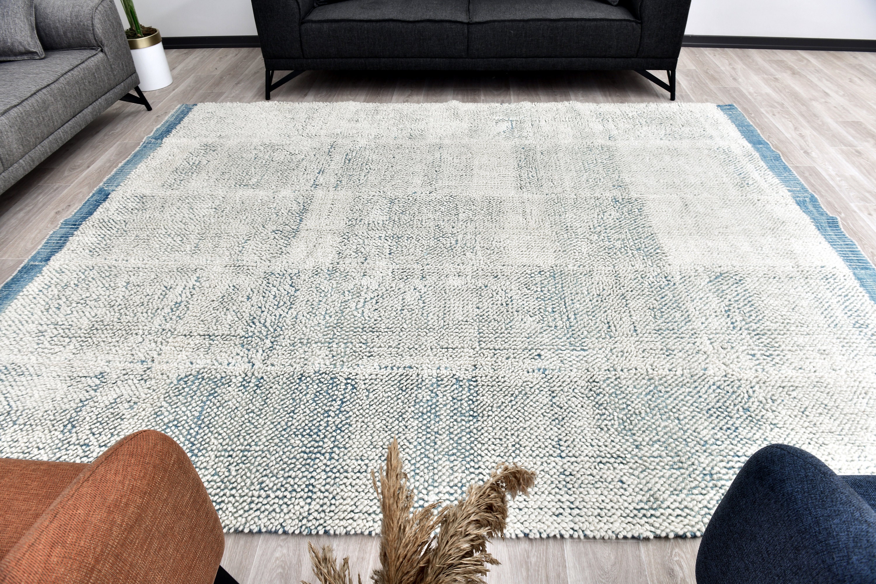 Large White Blue Rug, Hand Made White Blue Rug, Wool Kilim Rug, Wool ...
