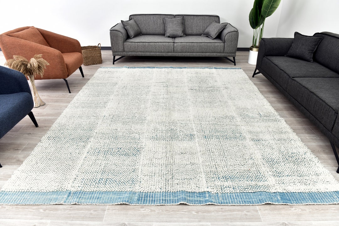 Large Blue Rug, Hand Made Blue Rug, Large Are Rug 8x10, 8x10 Rug for ...