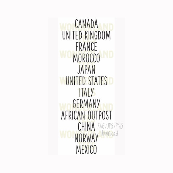 Epcot World Showcase Country List Digital Download / SVG / - Etsy
