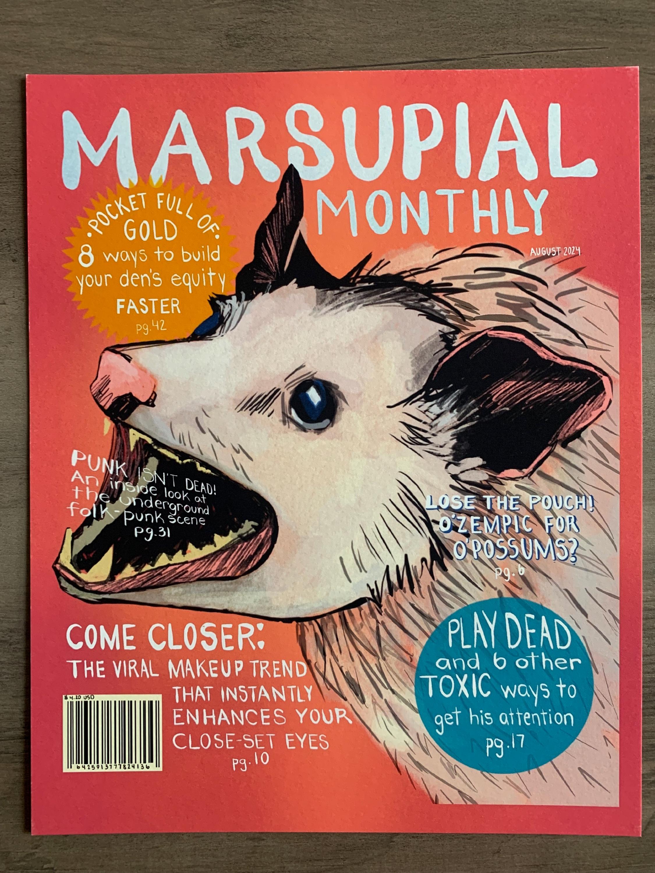 Punk Rock Opossum Magazine Cover Art Print: Tabloid Wall Decor (8”x10 ...