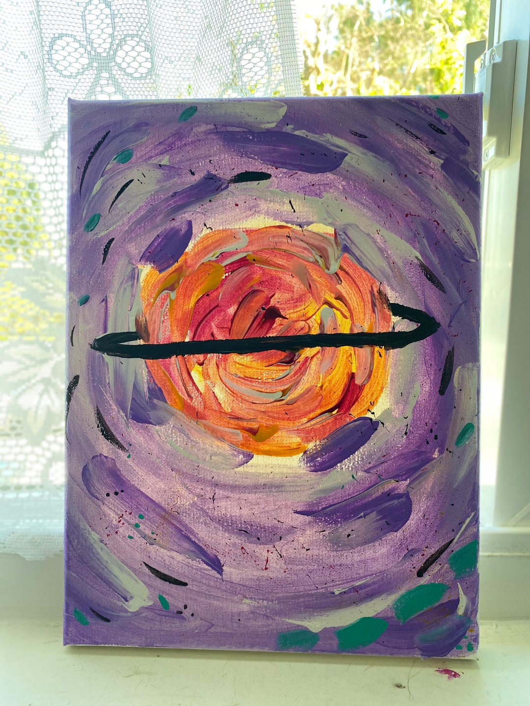 Abstract Saturn Painting on Canvas, Purple Sky Art (9x12) - Etsy
