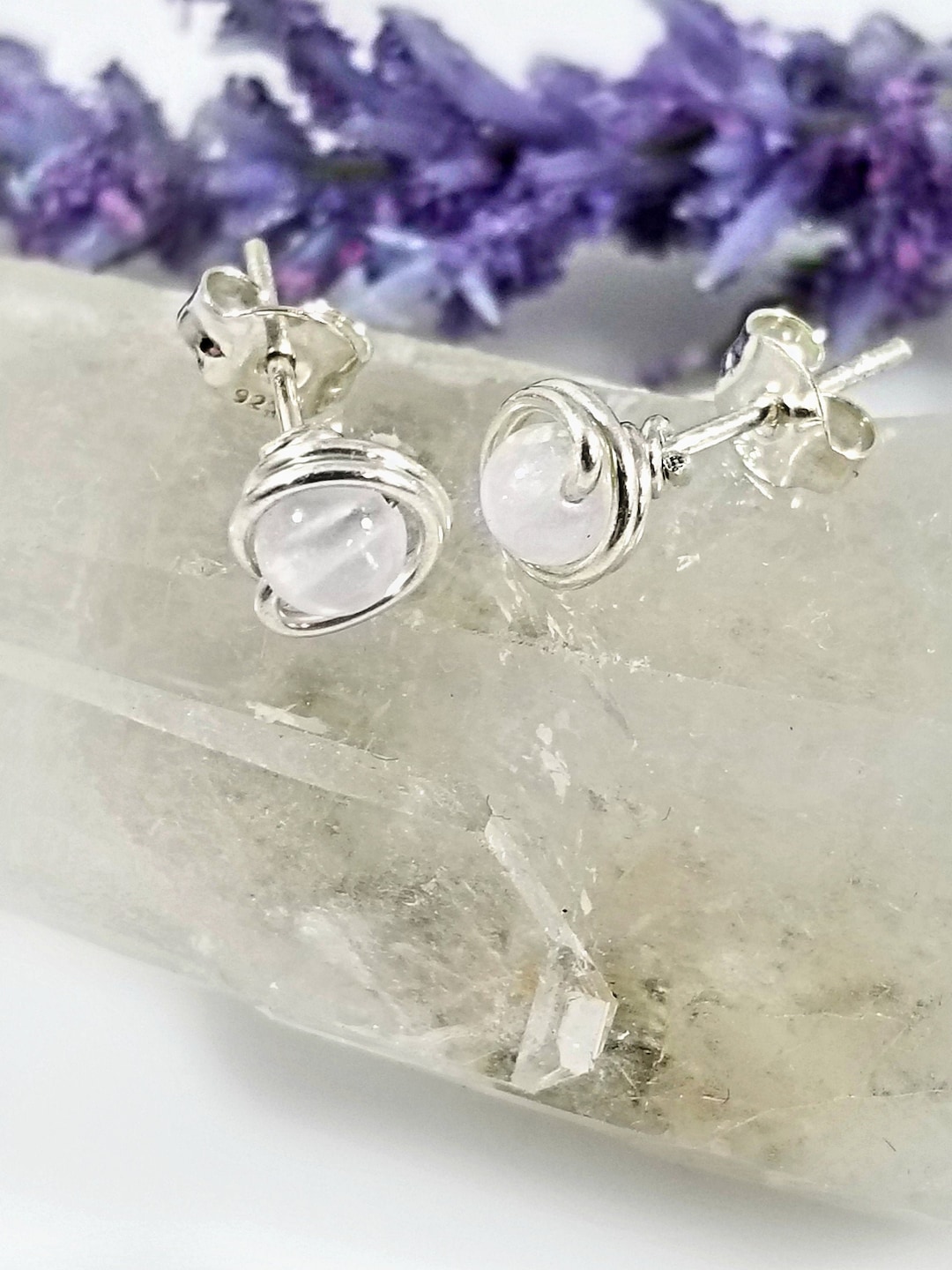 Selenite Stud Earrings in Sterling Silver, 14k Gold and Rose Gold - Etsy