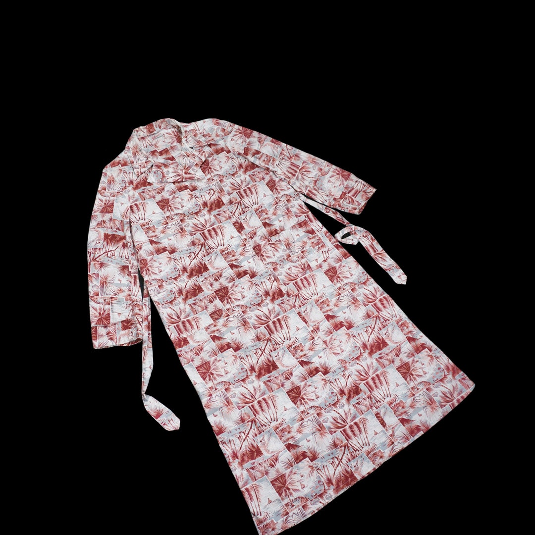 Vintage 1950s Dressing Robe - Tropical Novelty Print - Palm Tree - Sail ...