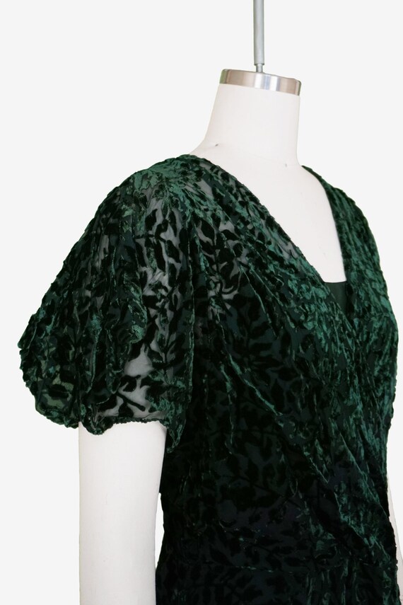Vintage 1930s Green Velvet Gown - Devore - Leaf Print… - Gem
