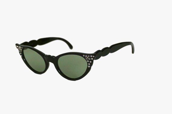 Vintage 1950s Cat Eye Sunglasses Black Rhineston… Gem
