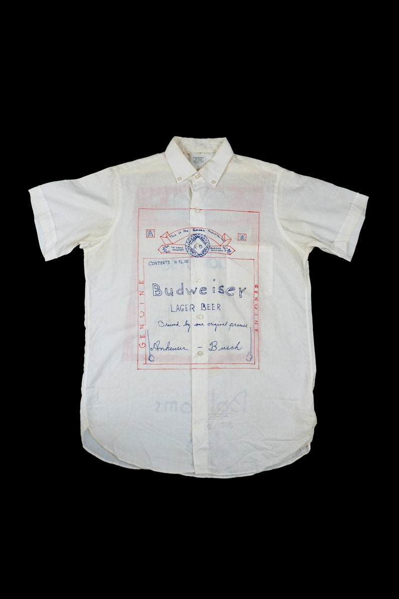 Vintage RARE 1950s Hand Drawn Shirt - Budweiser Beer Can - Folk Art ...