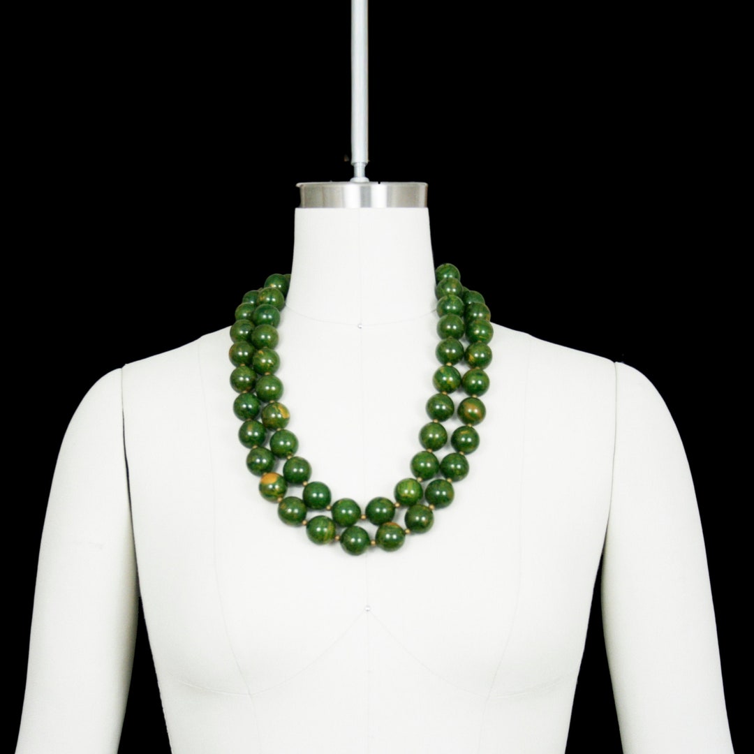 Vintage 1930's Marbleized Bakelite Necklace - Green Yellow - End of Day ...