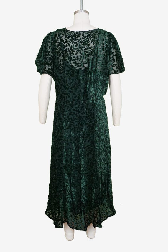 Vintage 1930s Green Velvet Gown - Devore - Leaf Print… - Gem