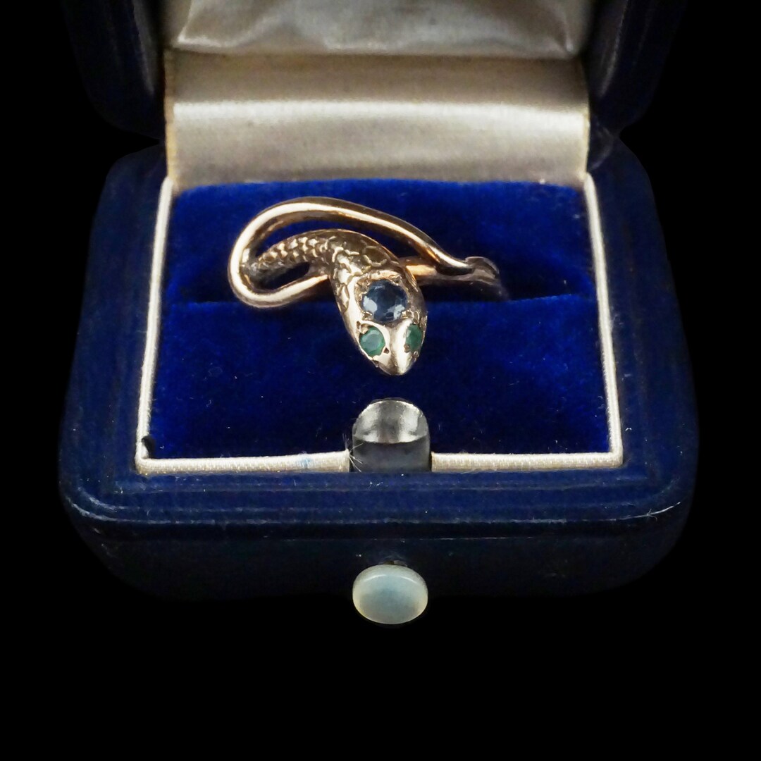 Vintage Victorian Snake Ring 14K Gold Emerald Eyes Sapphire Gem Stone ...