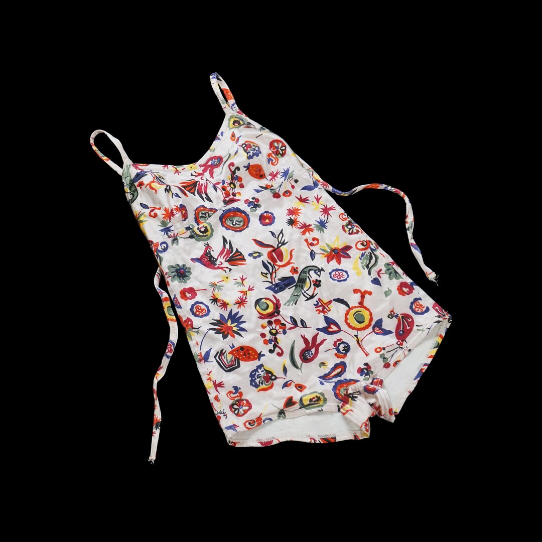 Vintage 1940s Satin Swim Suit - Lastex - One Piece - Novelty Print ...