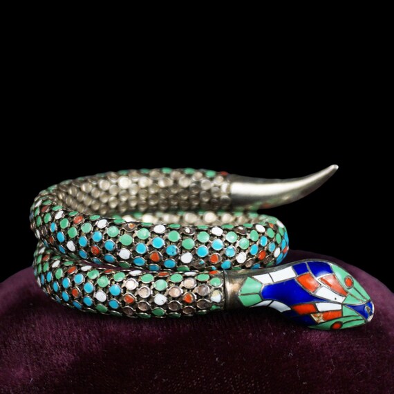 Vintage 1920's Enamel Snake Bracelet 935 Sterling Silver - Etsy