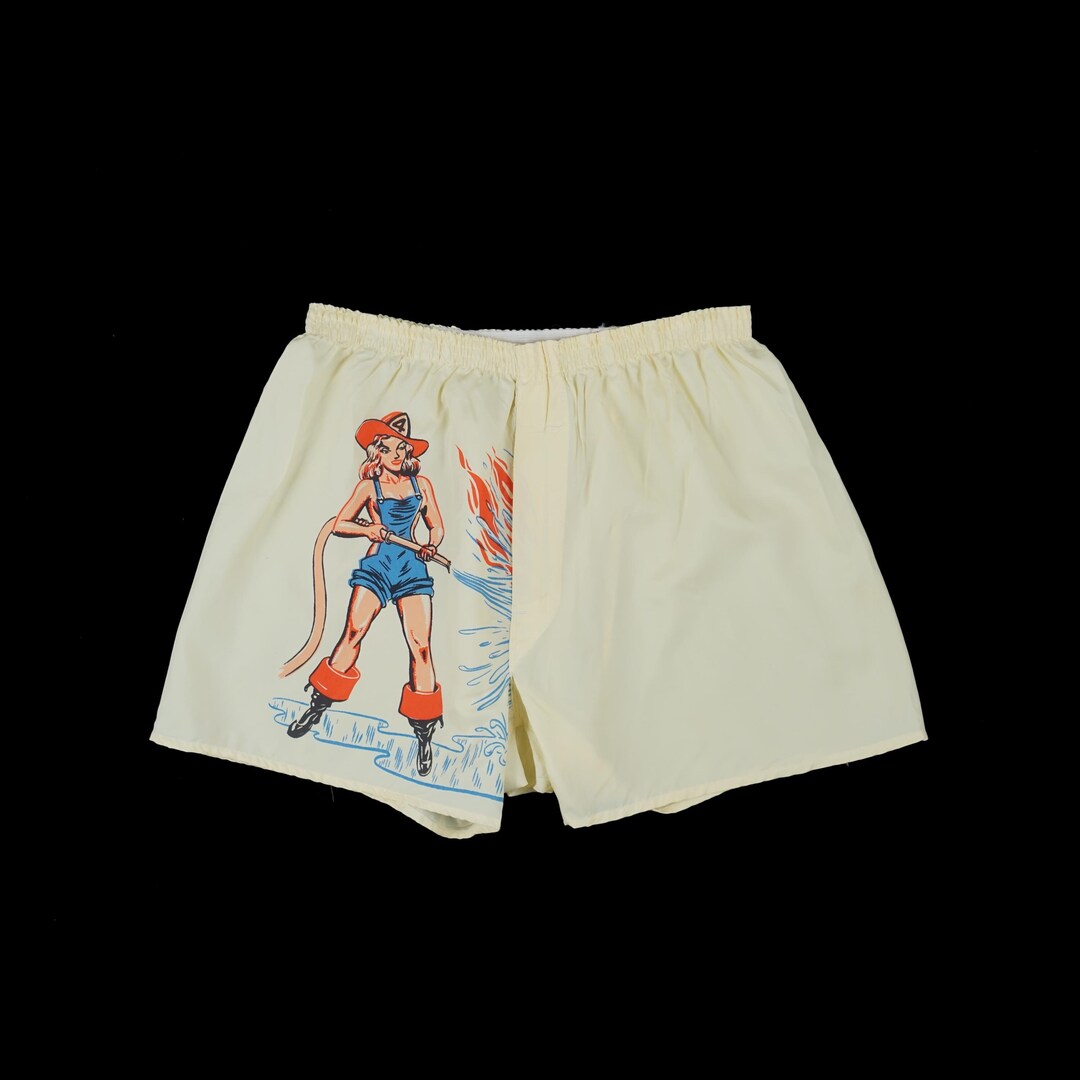 Vintage 1950's Mens Novelty Print Boxers - Rayon - Firefighter - Pinup ...