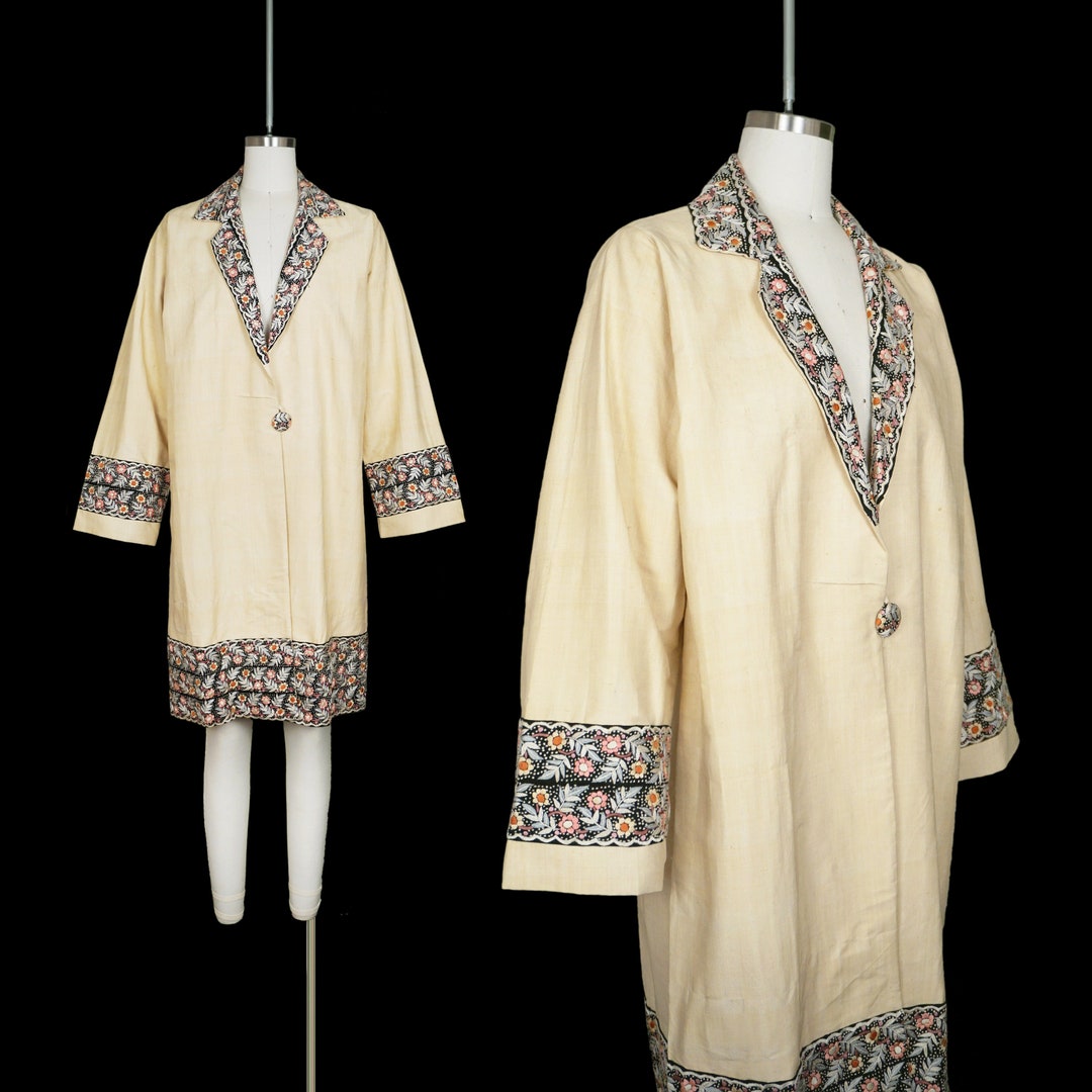 Antique 1920s Embroidered Duster Jacket - Chinese Export - Raw Silk ...