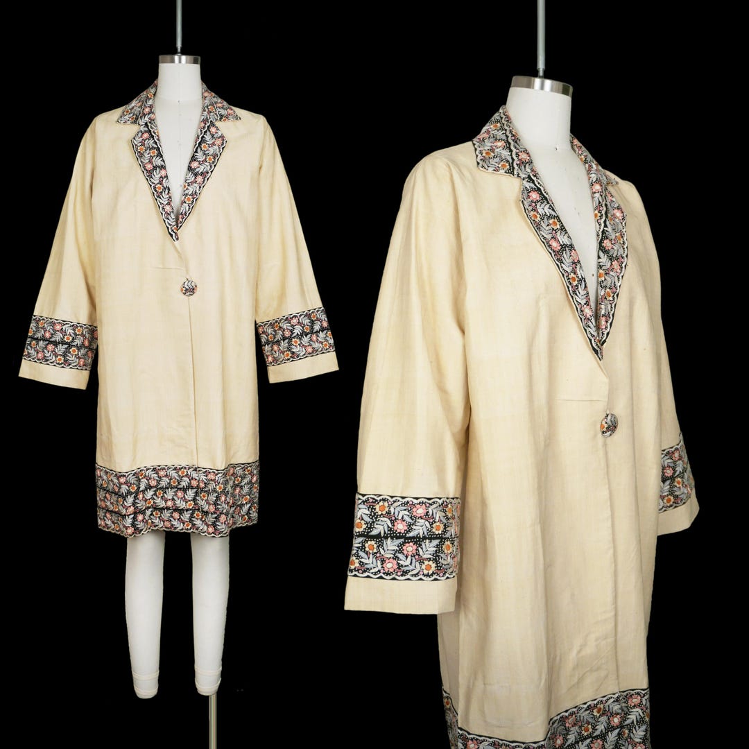 Antique 1920s Embroidered Duster Jacket - Chinese Export - Raw Silk ...