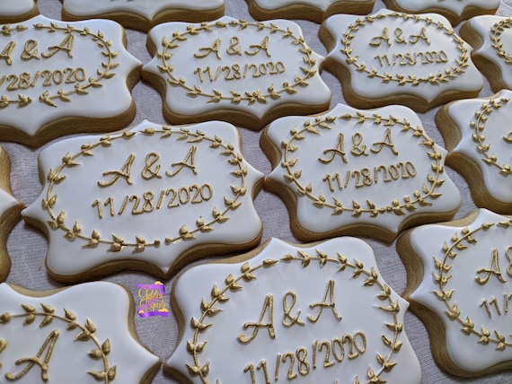 24 Gold Monogram Wedding Date Laurel Wreath Large Custom - Etsy