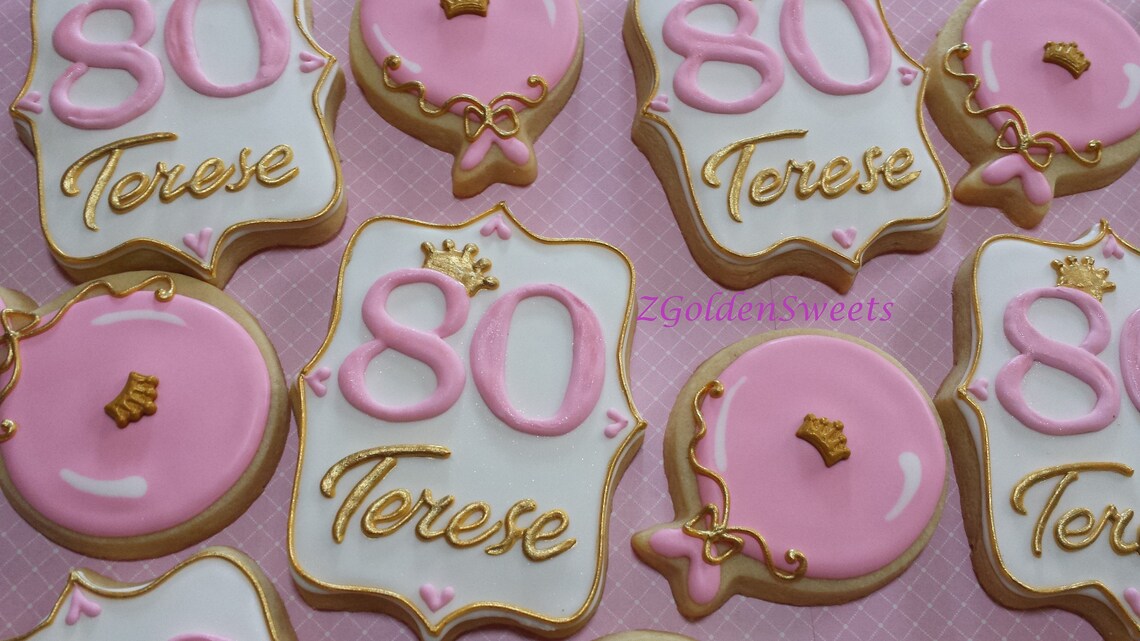 24 Happy 80th Birthday Personalized Decorated Cookies - Etsy