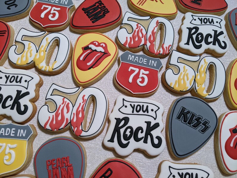 24 Happy 50th Birthday Celebration Decorated Cookies, You Rock Message ...