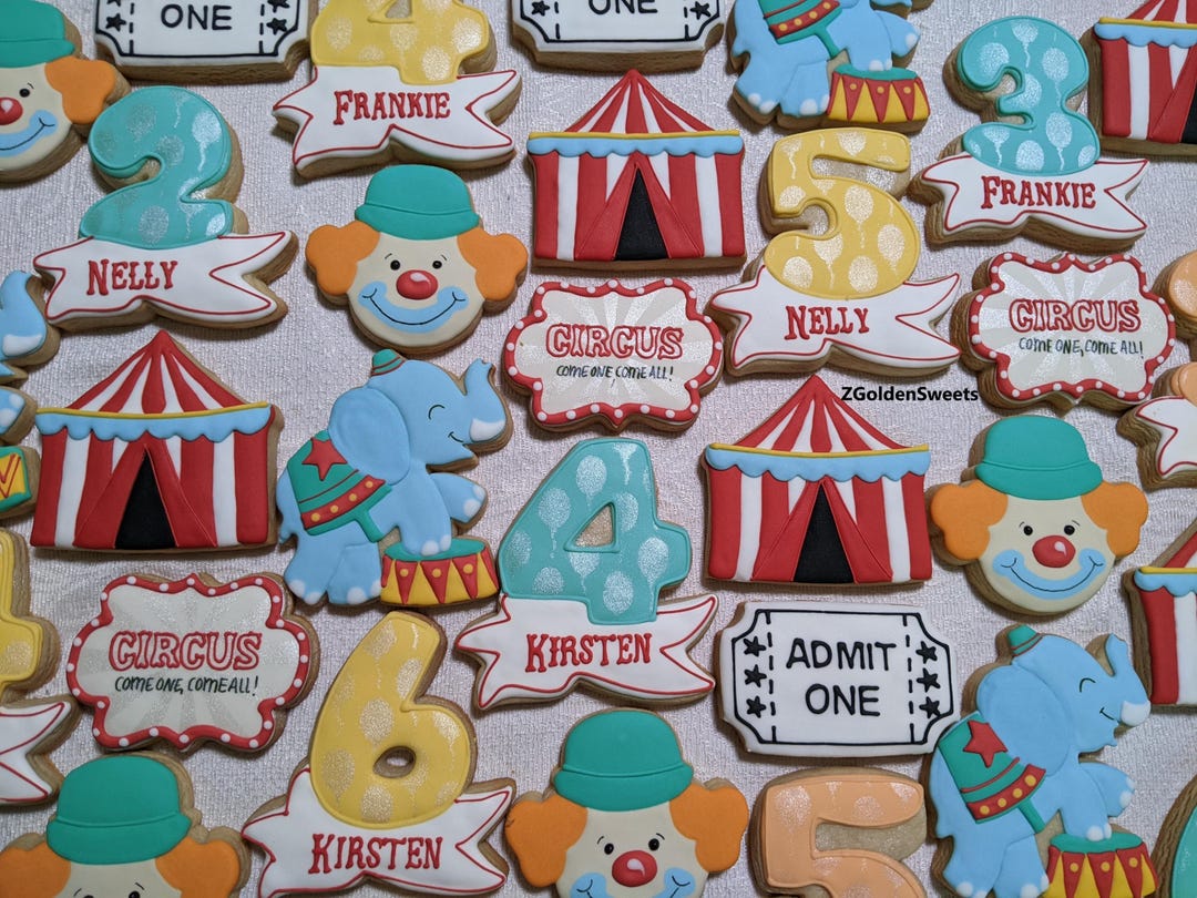 Circus Theme Kids Birthday Celebration 24 Decorated Cookies Come One