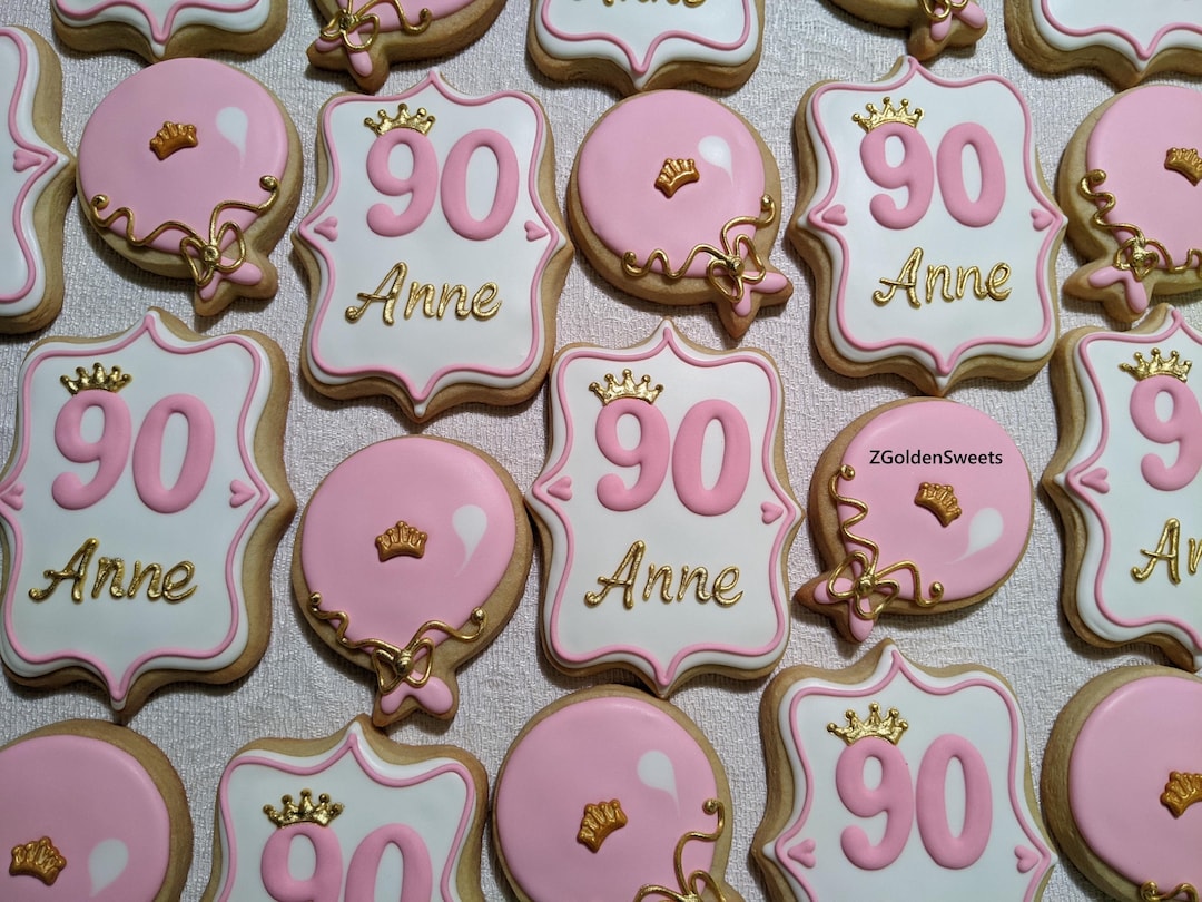 24 Happy 90th Birthday Personalized Decorated Cookies, Milestone ...