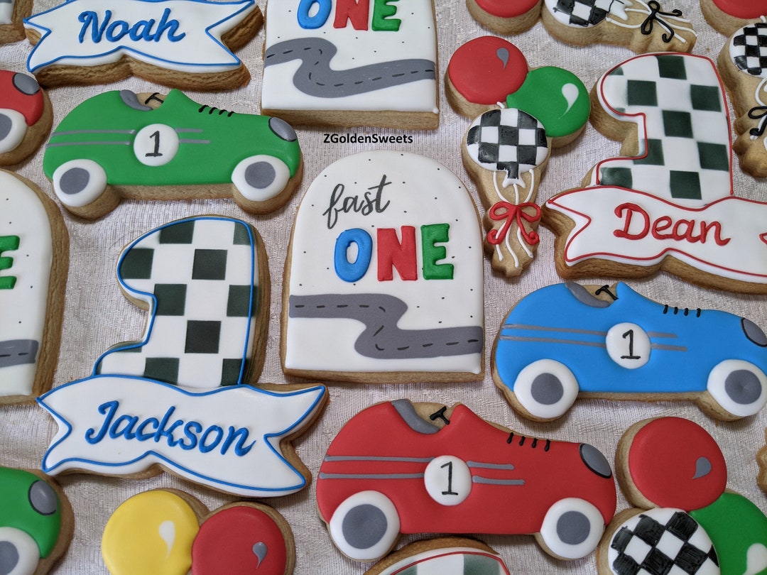 Fast One Birthday Boy Vintage Racing Car 1st Birthday 24 Decorated ...