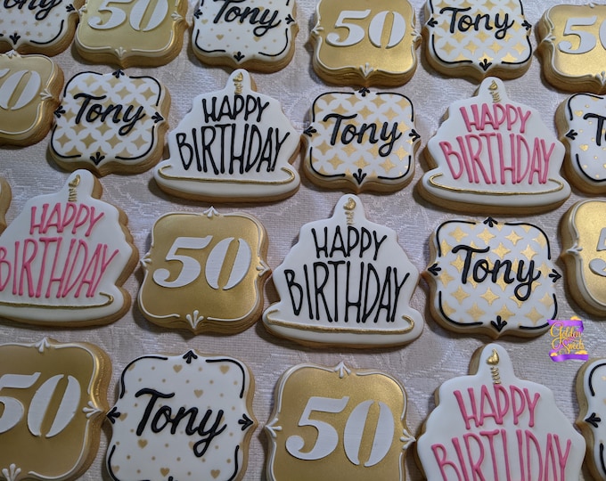 24 Happy 50th Birthday Celebration Decorated Cookies, 50 Personalized ...