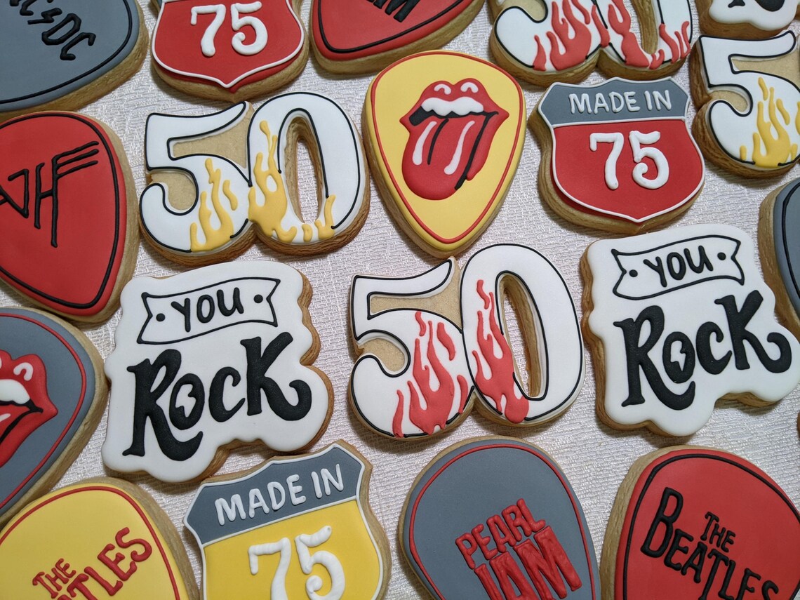 24 Happy 50th Birthday Celebration Decorated Cookies, You Rock Message ...