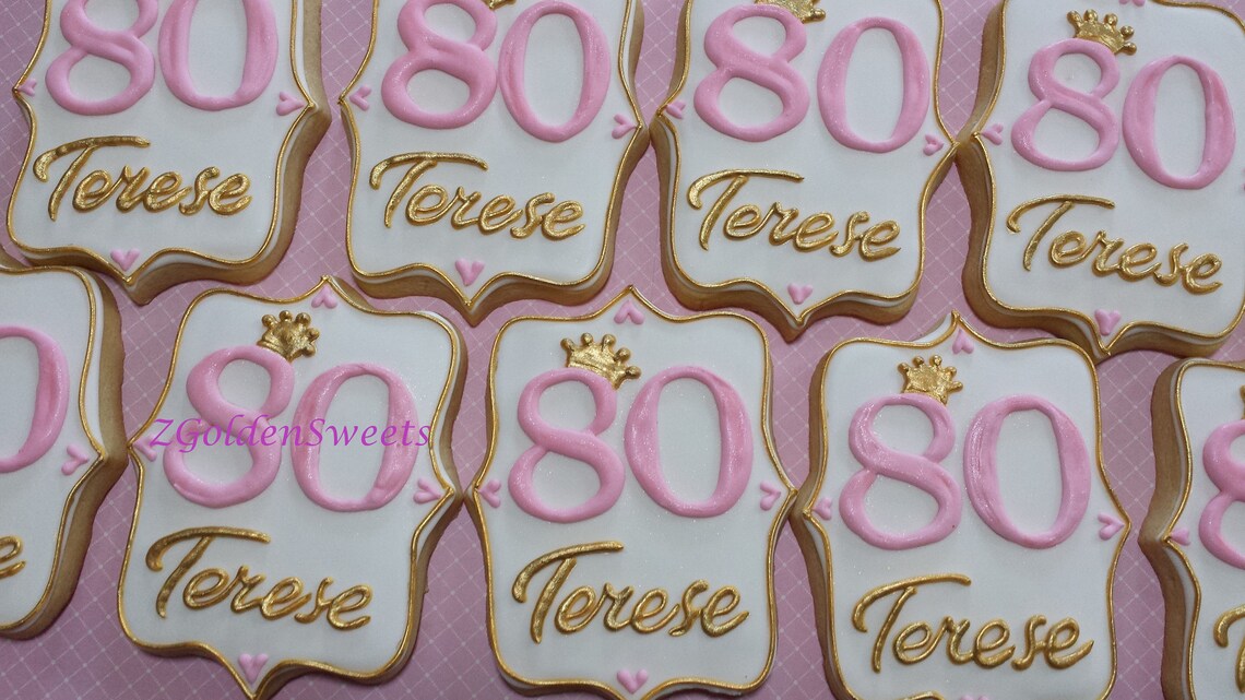 24 Happy 80th Birthday Personalized Decorated Cookies, Milestone ...