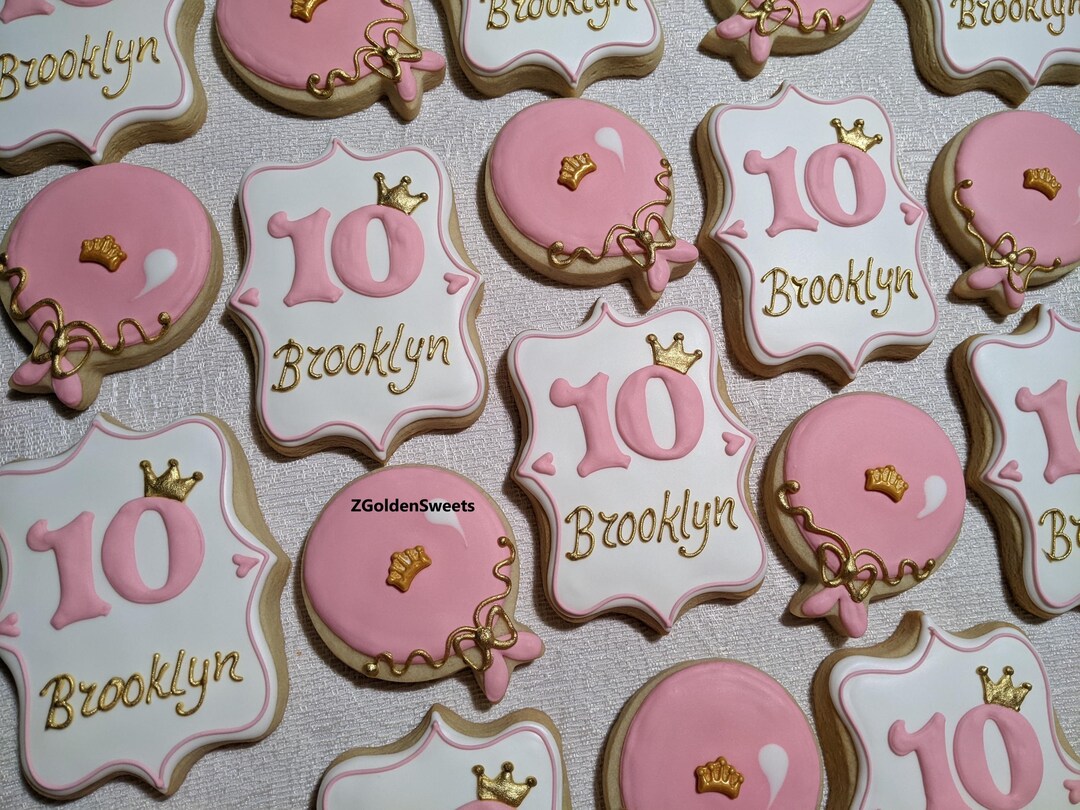 24 Happy 10th Birthday Girl Princess Decorated Cookies, Personalized ...