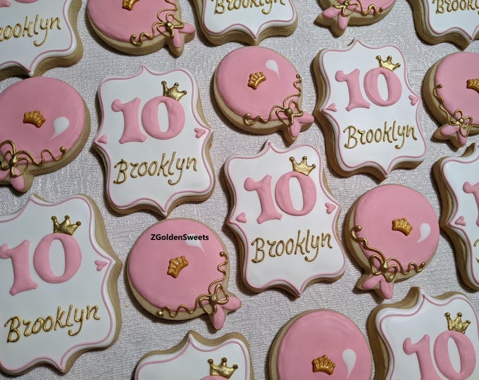 24 Happy 10th Birthday Girl Princess Decorated Cookies, Personalized ...