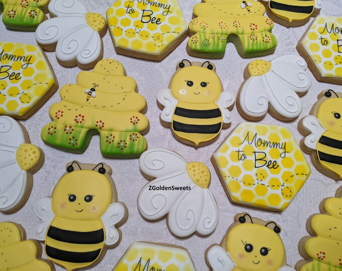 Mommy to Bee Baby Shower 24 Decorated Cookies, Bee Baby Pregnancy ...