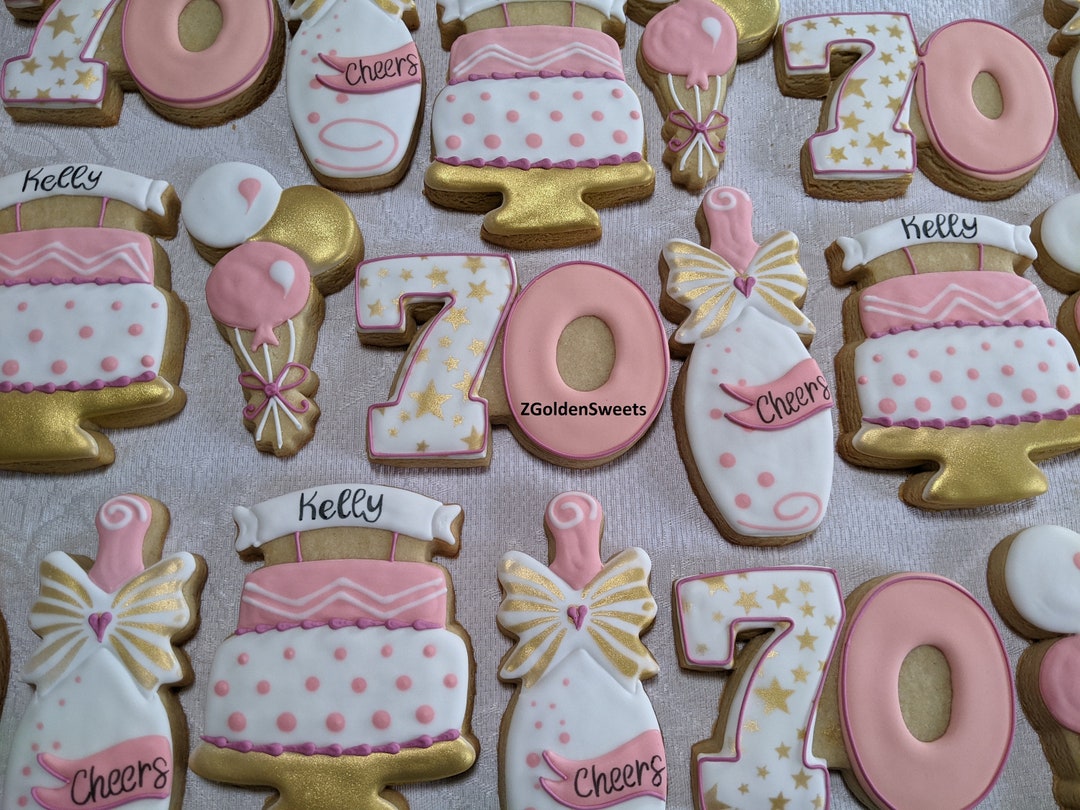 70th Birthday Party 24 Personalized Decorated Cookies, Milestone ...