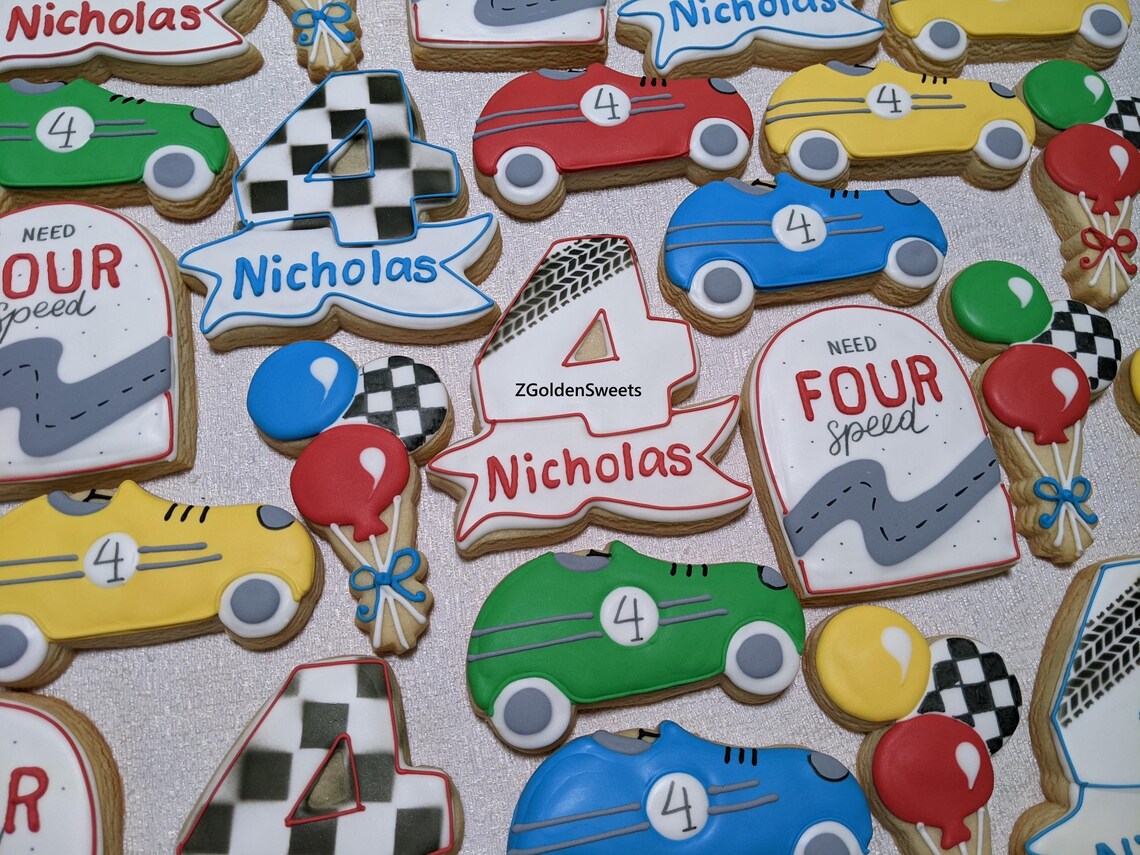 Need 4 Speed Vintage Racing Car 4th Birthday Boy 24 Decorated Cookies ...