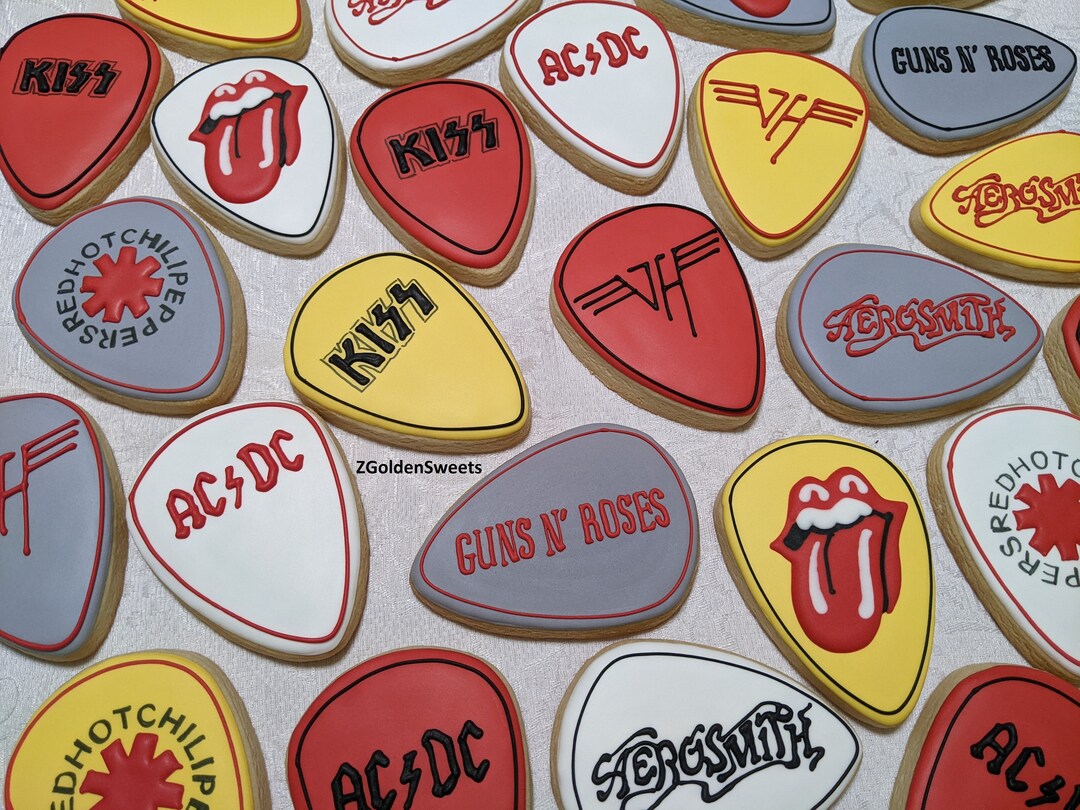 24 Large Guitar Picks Rock Band Name Custom Cookies, Personalized ...