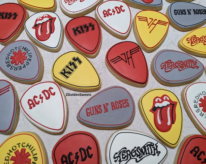 24 Large Guitar Picks Rock Band Name Custom Cookies, Personalized ...