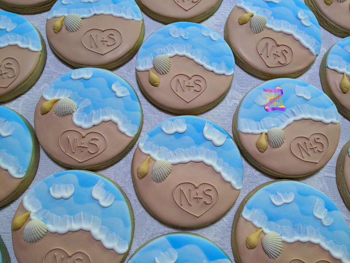 24 Beach Summer Wedding Custom Cookies With Initials Seaside - Etsy
